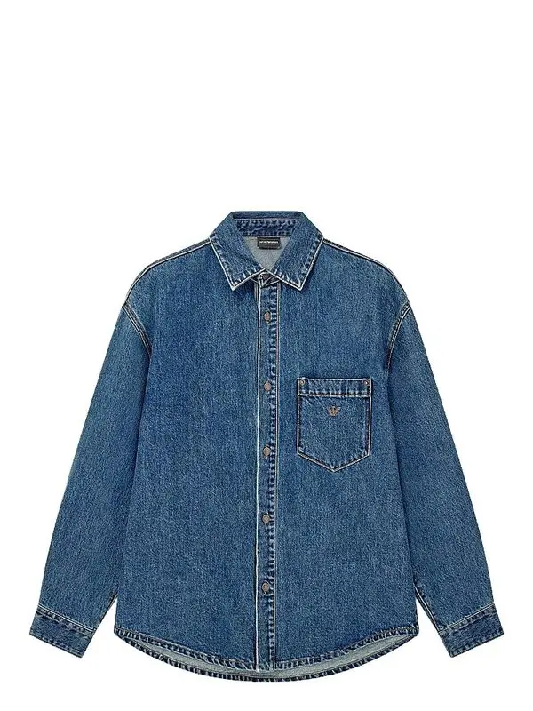 Emporio Armani Cotton Point Collar Denim Shirt - Medium Blue Denim