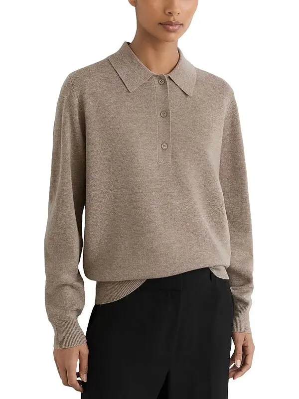 REISS Brooke Merino Wool Polo Sweater - Neutral