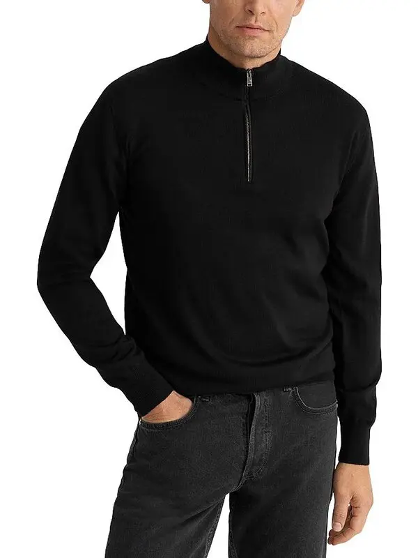 Eton Merino Wool Quarter Zip Knit Sweater - Black