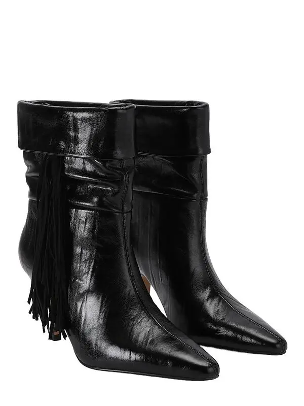 Kurt Geiger Piccadilly Slouch Fringed Leather Boots - Black