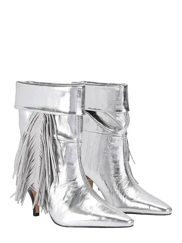 Kurt Geiger Piccadilly Slouch Fringed Leather Boots - Silver