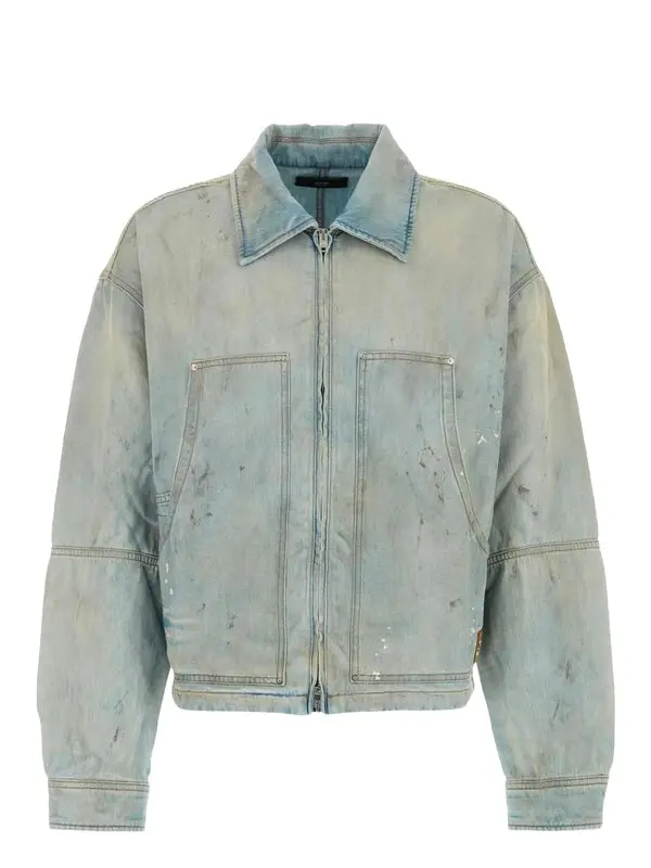 Amiri Distressed Cotton Zip-front Shirt Jacket With Spread Collar And Adjustable Side Tabs - Blu