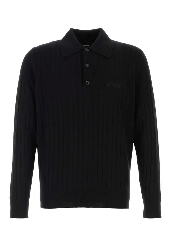 Amiri Classic Collar Embroidered Script Logo Wool-cashmere Button Sweatshirt - Nero