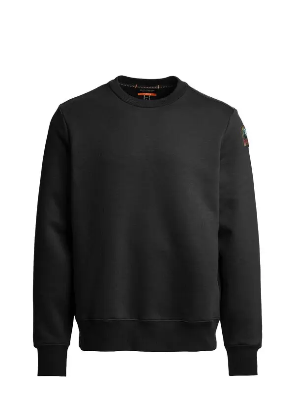 PARAJUMPERS Ribbed Crew Neck Fleece-lined Sweatshirt With Sleeve Patch - Nero