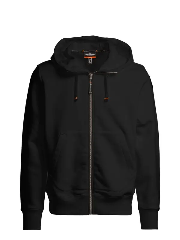 PARAJUMPERS Adjustable Drawstring Hood Front Zip Kangaroo Pocket Sweatshirt With Ribbed Cuffs - Nero