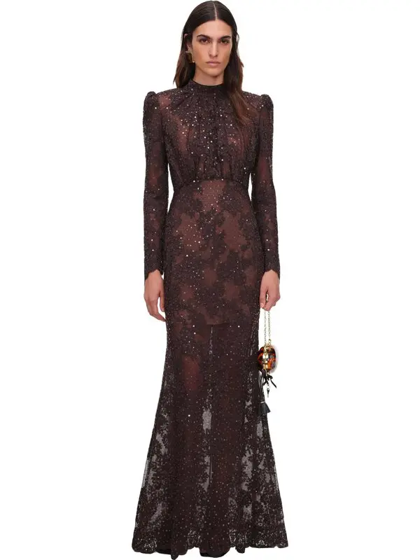 SELF-PORTRAIT Sequin Mini Dress With Removable Cami Lining - Marrone
