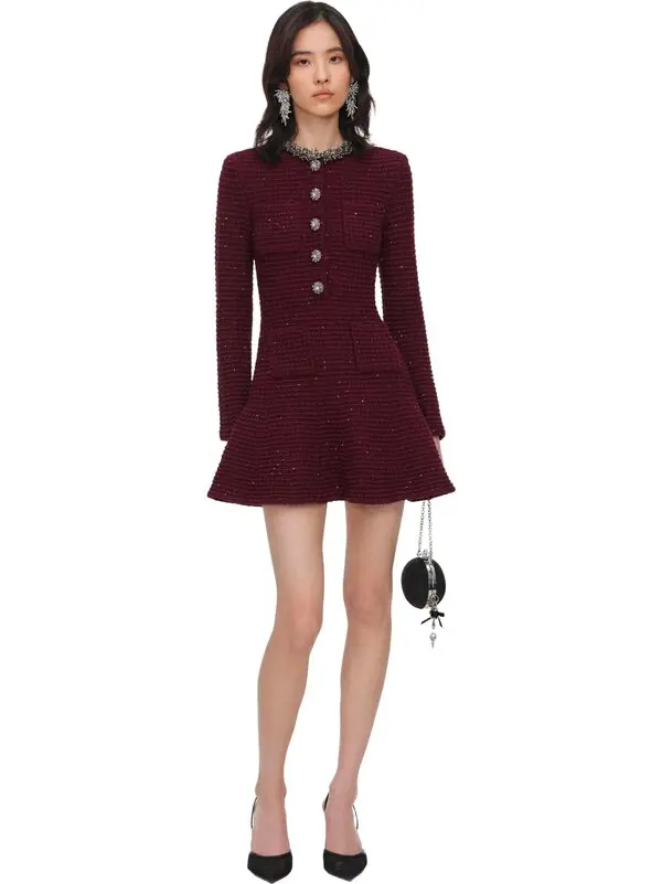SELF-PORTRAIT Snap-front Mini Dress With Removable Shoulder Pads & Statement Button Detail - Rosso