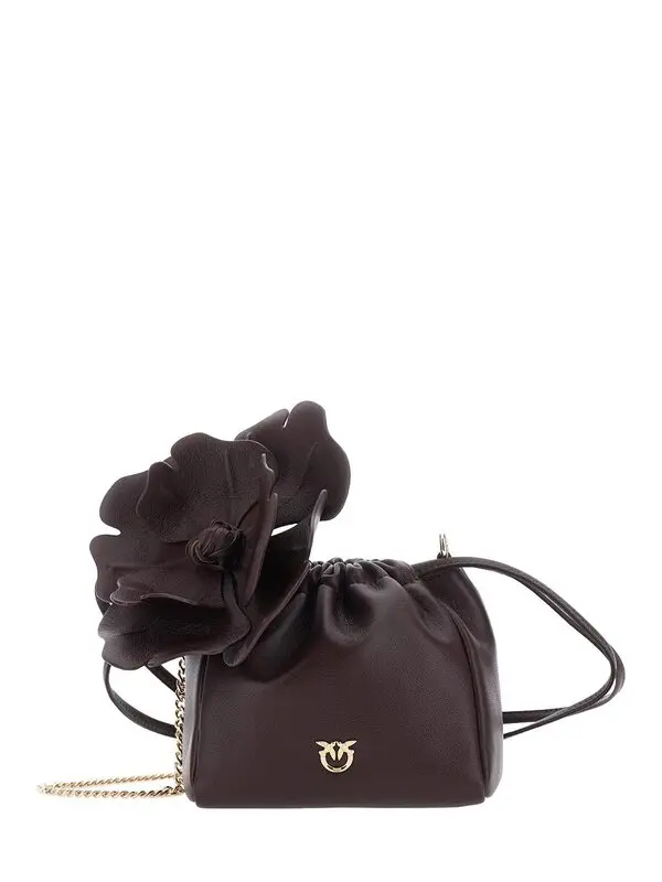 Pinko Mini Pouch Handbag With Embossed Floral Print And Top Zip - Bordeaux
