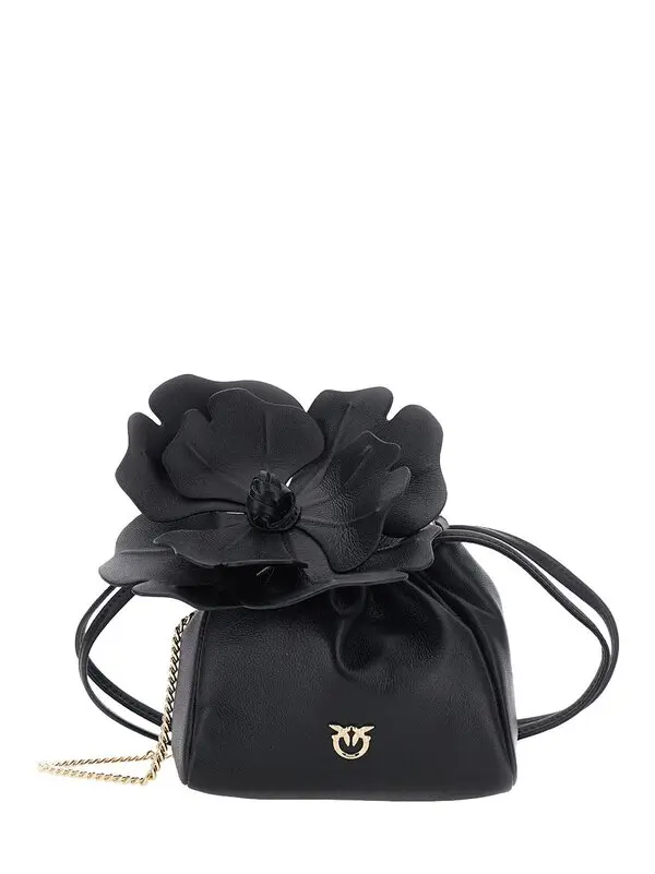 Pinko Mini Pouch Handbag With Floral Leather Details - Black