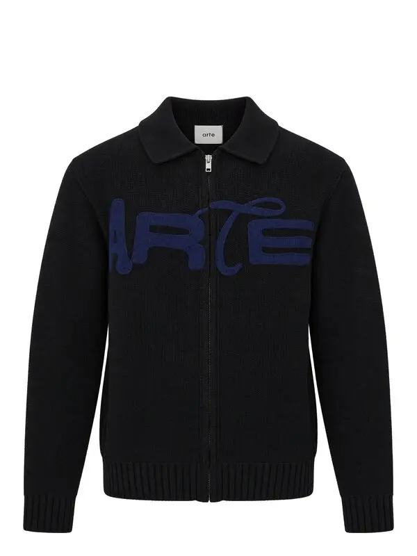 ARTE ANTWERP Logo Zip-up Knit Sweater - Black