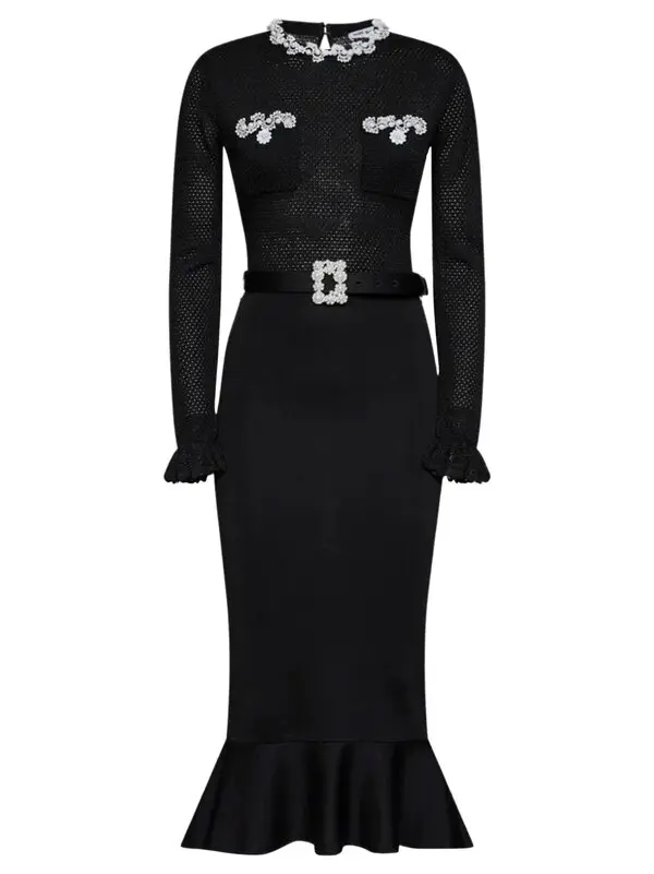 SELF-PORTRAIT Mini Dress With Removable Belt, Functional Pockets & Back Hook-and-eye Closure - Nero