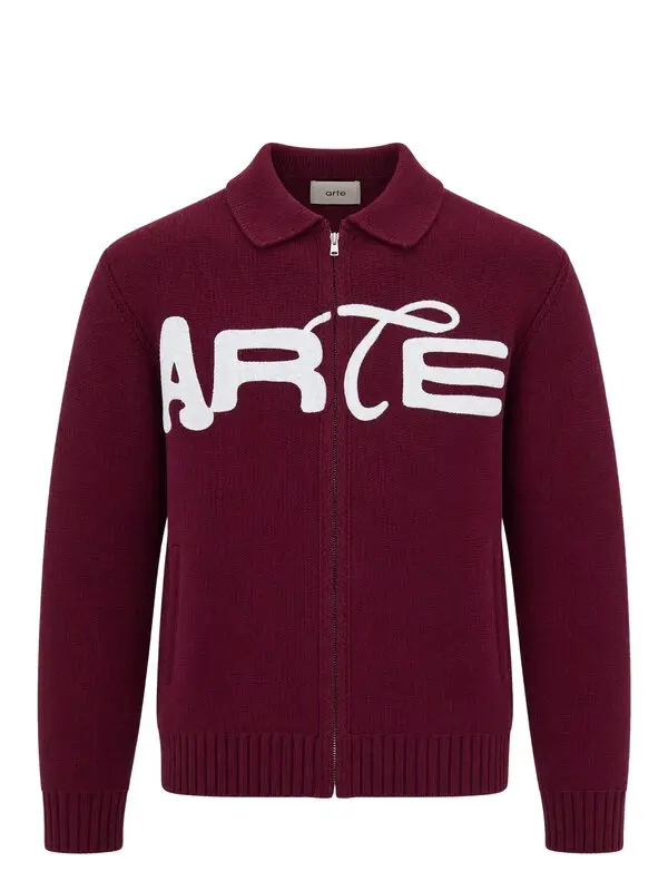 ARTE ANTWERP Logo Zip-up Cardigan - Bordeaux