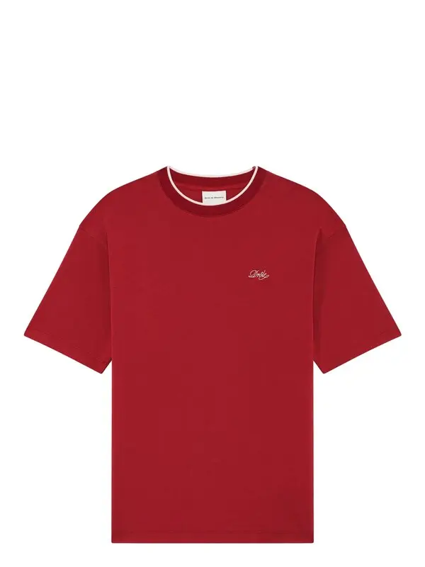 Drole De Monsieur Belissima Embroidered Mini T-shirt With Contrast Ribbed Collar - Rosso