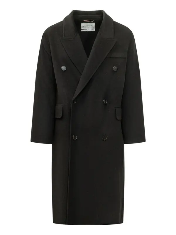 AMARANTO Overcoat With Draped Front - Nero