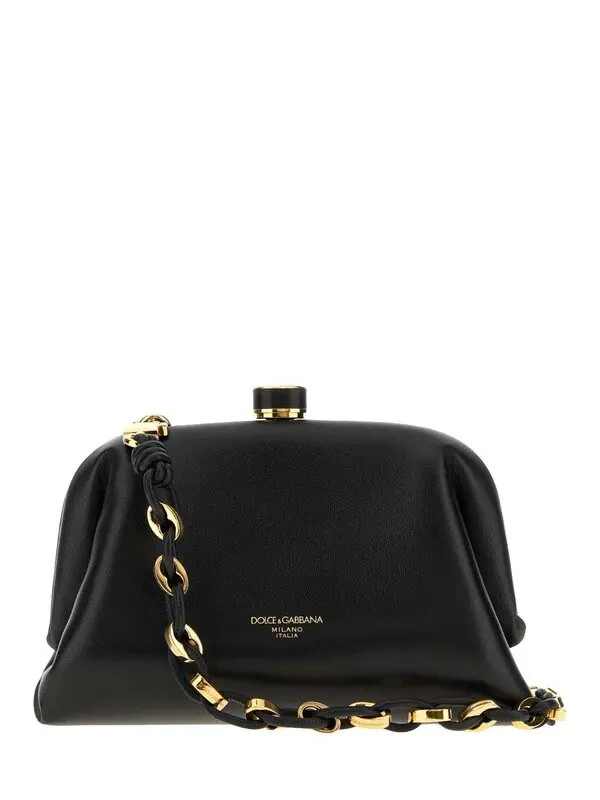 Dolce & Gabbana Mini Nappa Leather Grandma Clutch With Golden Metal Hardware - Black