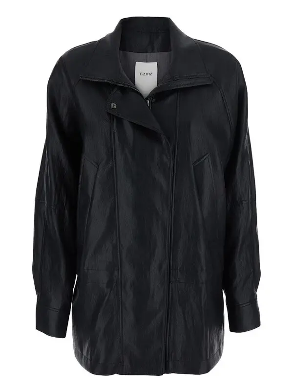RAME Tech Fabric Blazer Jacket With Shirt Collar And Button Front - Black