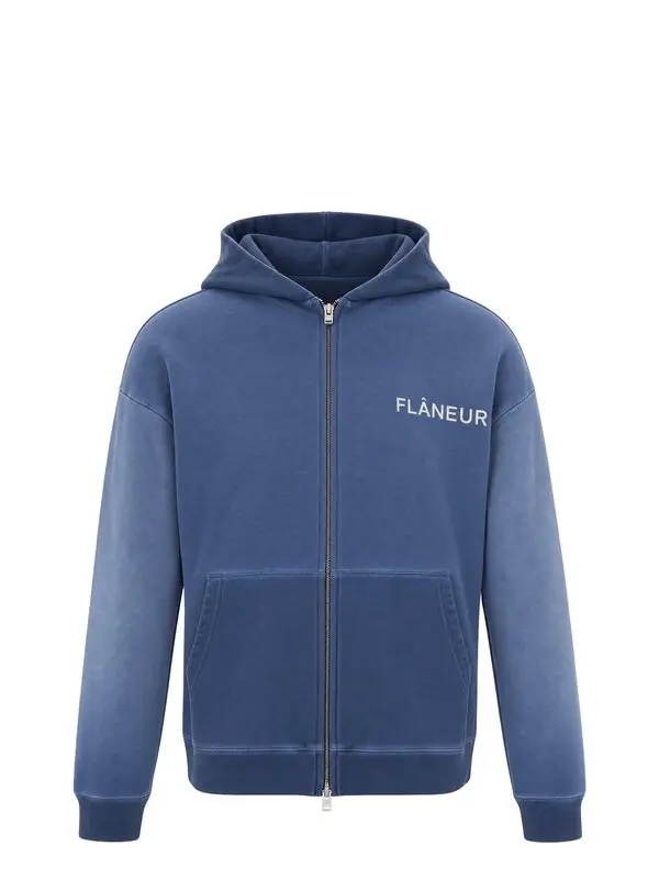 FLANEUR Logo Zip-up Hoodie - Navy