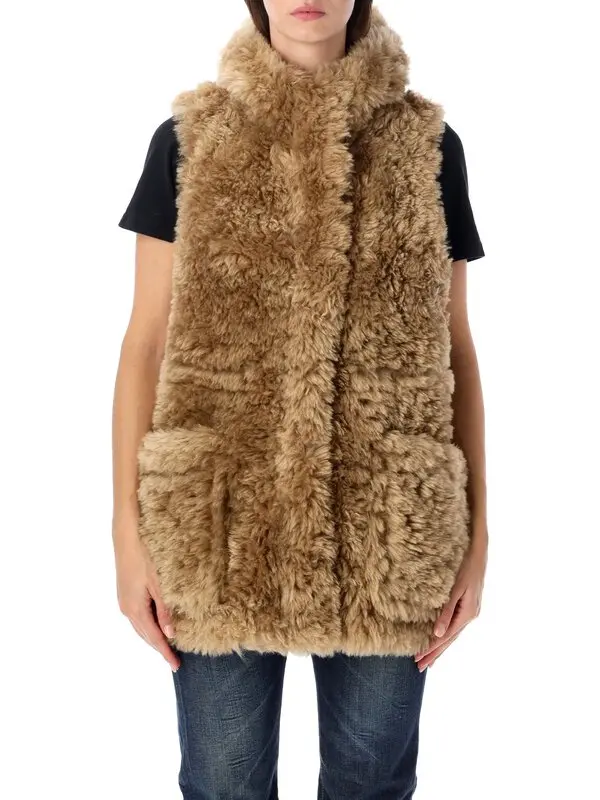 URBANCODE Faux Fur Hooded Longline Vest - Beige