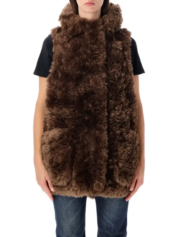 URBANCODE Faux Fur Hooded Longline Vest - Marrone