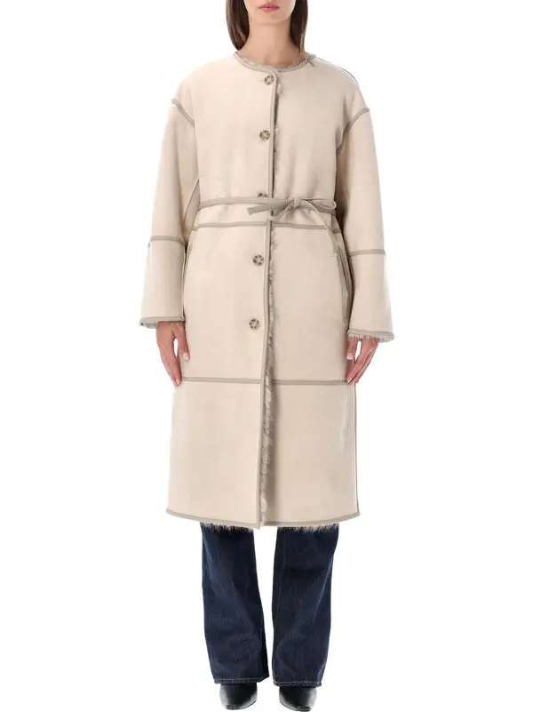 URBANCODE Belted Faux Fur Trim Coat - Grigio