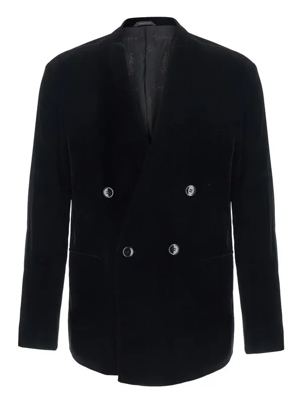 Giorgio Armani S Collarless Velvet Blazer Jacket With Button Front Closure - Black