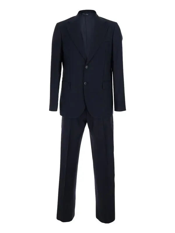 E PO CA Tech Fabric Single-breasted Jacket & Pleated Pants Suit With Piping - Blu