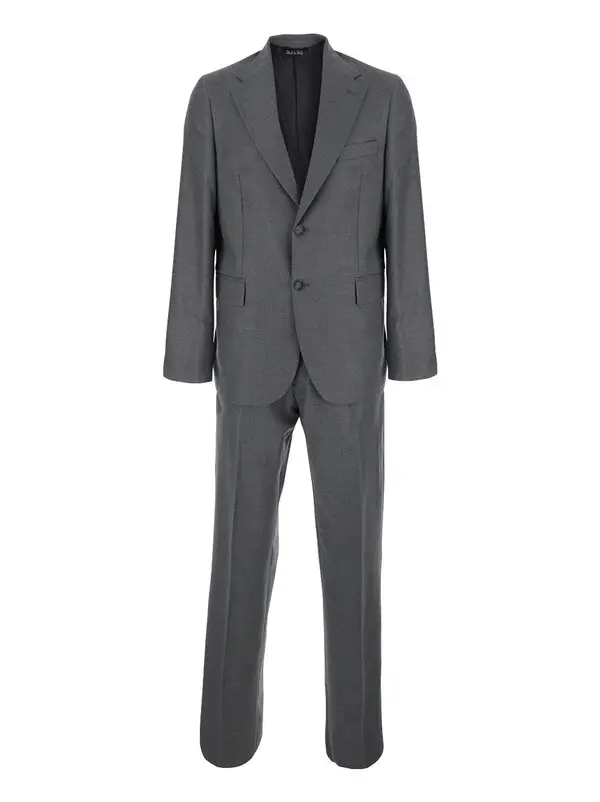E PO CA Tech Fabric Single-breasted Jacket And Pleated Pants Suit With Piping - Grey
