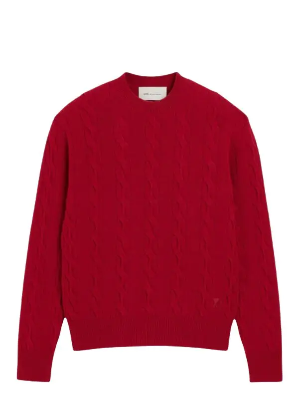 AMI Paris Cable-knit Crewneck Sweater - Red