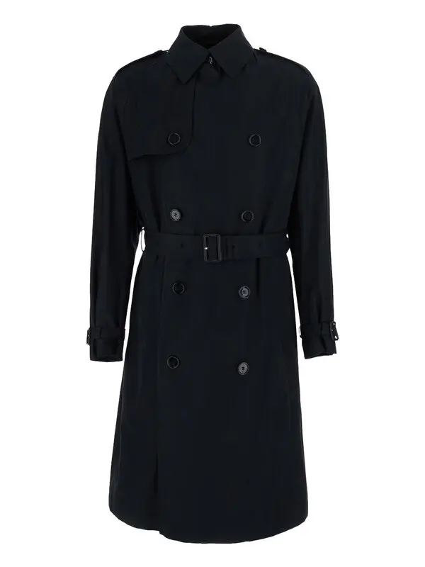 Hugo Boss Jared Cotton Trench Coat With Front Belt And Classic Collar - Black
