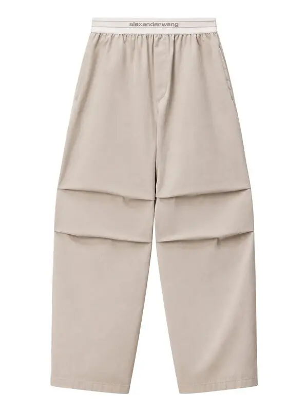 Alexander Wang Logo Cotton Wide-leg Trousers With Elastic Waistband - Grey