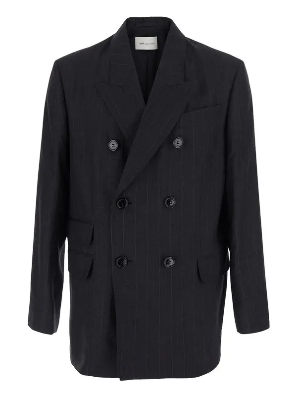 AMI Paris Double-breasted Boxy Fit Blazer With Notched Collar - Grey