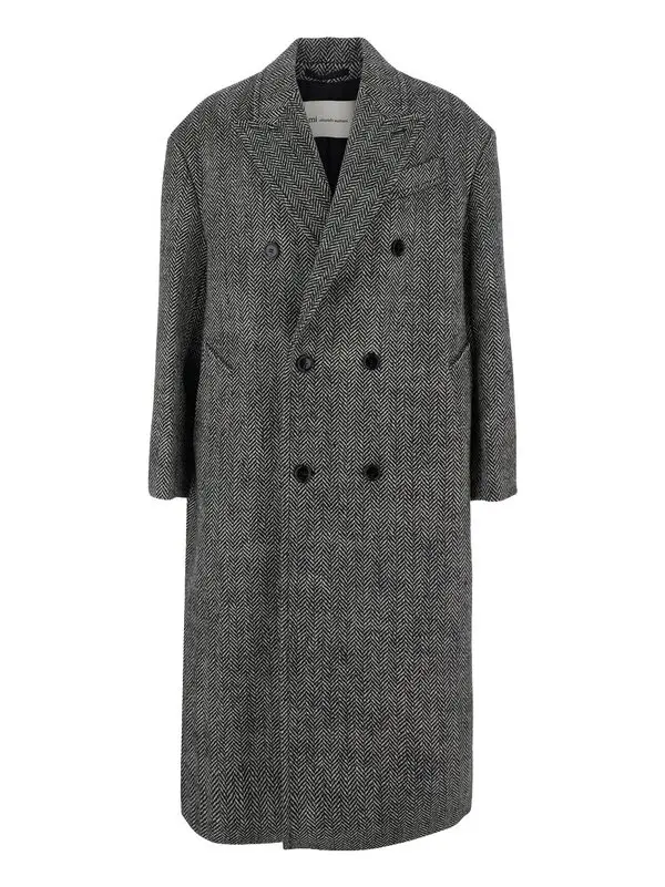 AMI Paris Long Double-breasted Wool Jacket With Classic Collar And Pockets - Grey