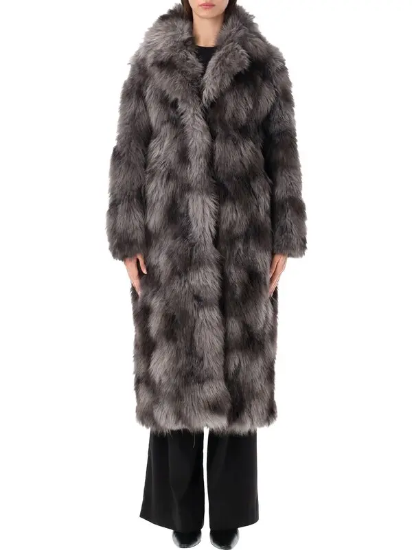 SWORD 6644 Long Faux Fur Coat - Grigio