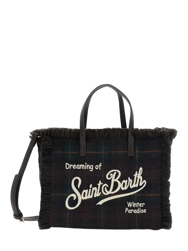 MC2 SAINT BARTH Mini Tartan Tech Fabric Shoulder Handbag With Zip Closure - Brown