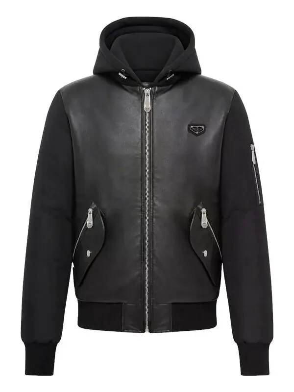 Philipp Plein Eco-leather Nylon Bomber Jacket - Black