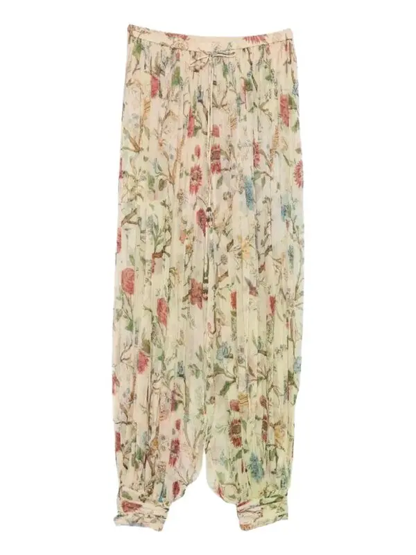 INTO THE EAST Floral-print Tapered Trousers - Neutrals