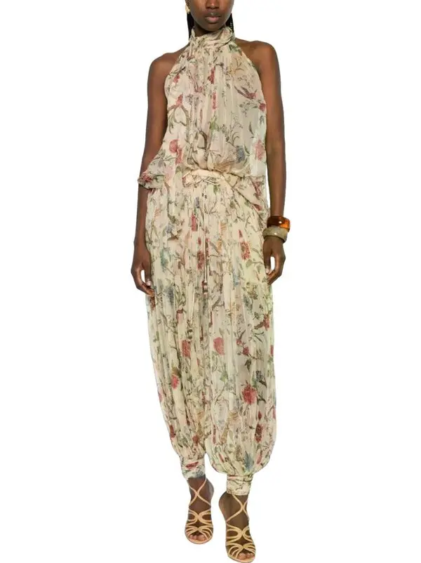 INTO THE EAST Floral-print Tapered Trousers - Neutrals