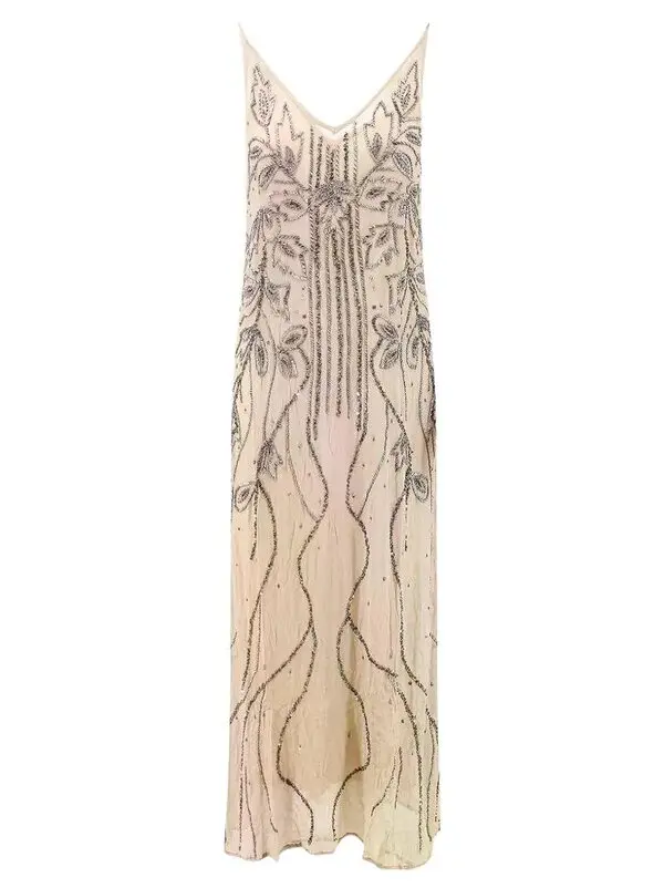 MES DEMOISELLES Breny Bead-embellished V-neck Midi Dress - Neutrals