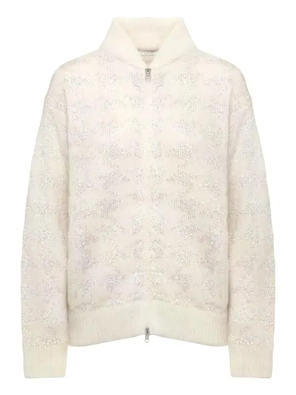 PANICALE Houndstooth Sequin-embellished Cardigan - Neutrals