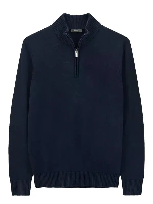 Boggi Milano Roll Neck Jumper Quarter-zip Superfine Merino Wool - Blue