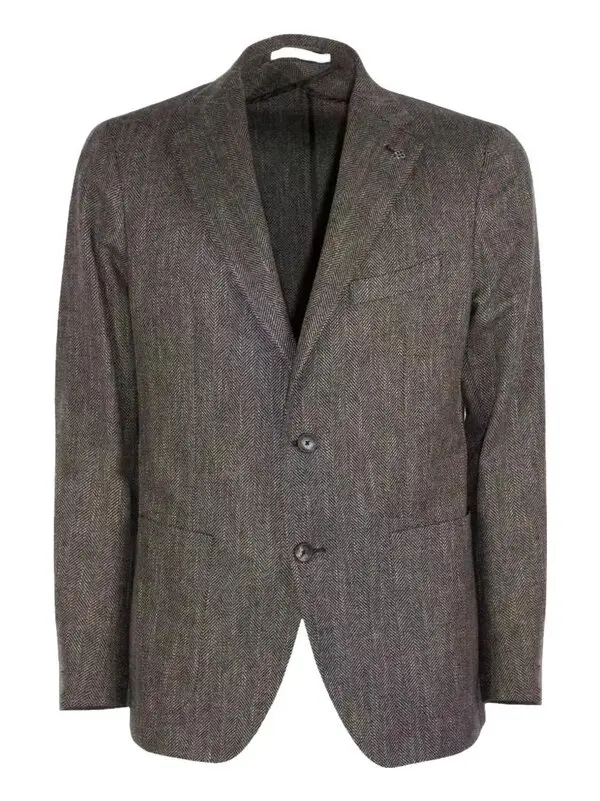 Tagliatore Herringbone Single-breasted Blazer - Brown