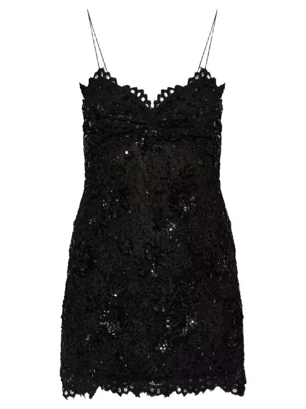 LoveShackFancy Jetta Sequin-embellished Lace-trim Mini Dress - Black