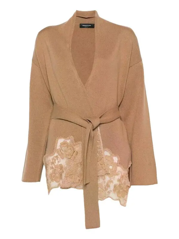 Fabiana Filippi Lace-trimmed Belted Cardigan - Neutrals