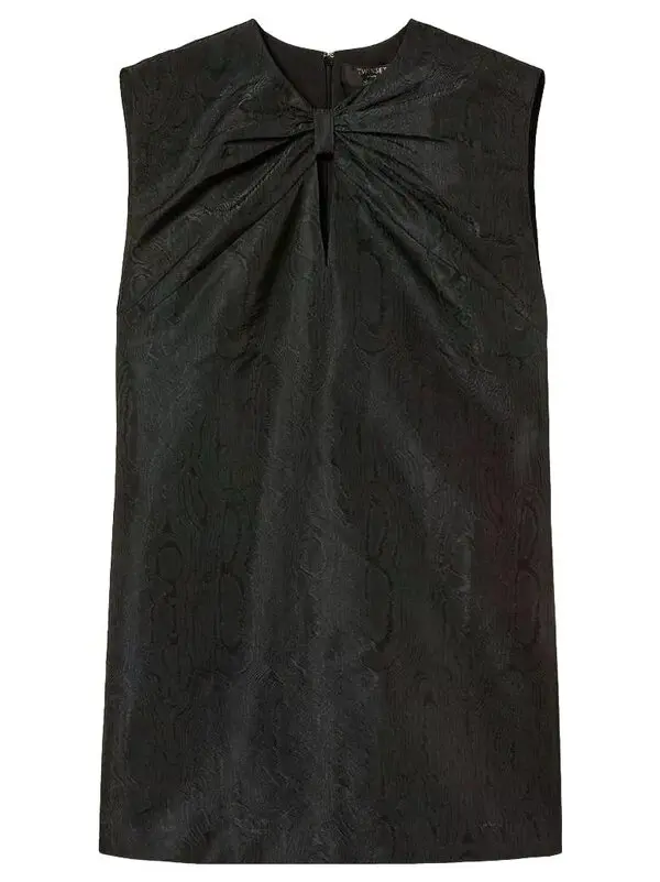 TWINSET Short Moiré Dress With Bow - Black
