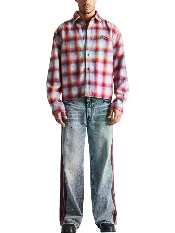 RtA Stud-embellished Plaid Shirt - Red