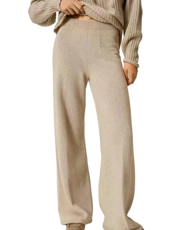 TWINSET Wool-blend Knit Palazzo Pants - Neutrals