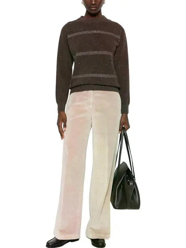 Peserico Sequin-embellished Striped Sweater - Brown