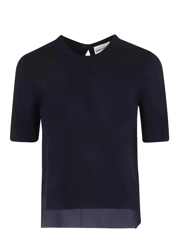 SEMICOUTURE Keyhole-back Short-sleeve Sweater - Black