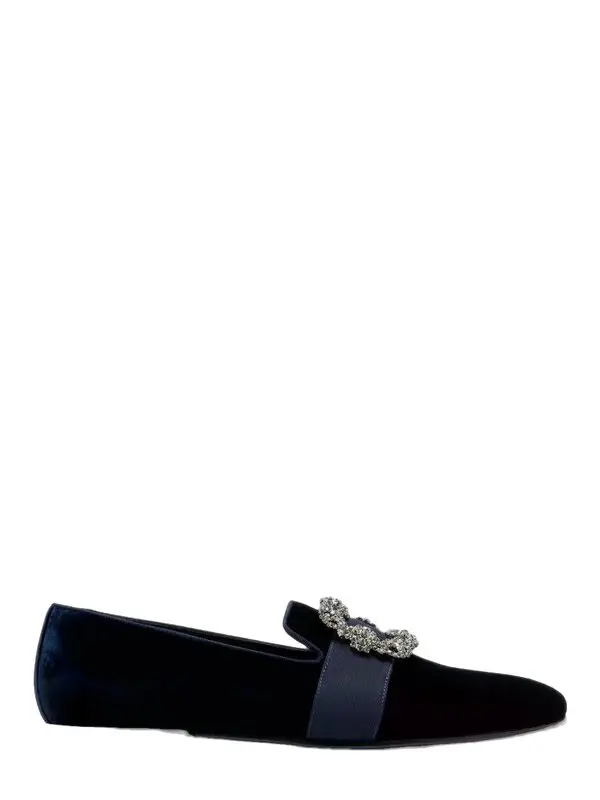 Manolo Blahnik Carlton Crystal-buckle Velvet Loafers - Blue