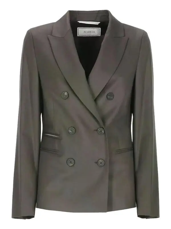 Peserico Double-breasted Virgin Wool Blazer - Grey